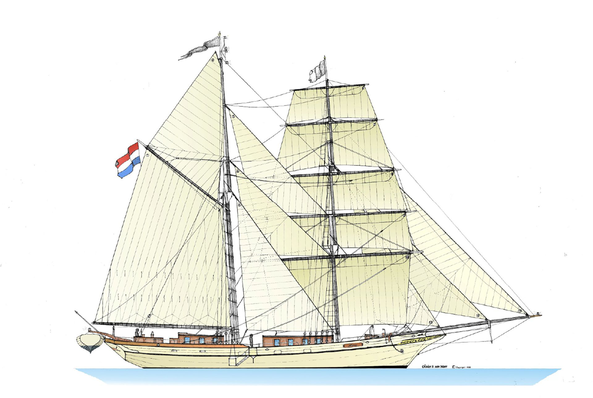 Study: 92' (28 m) Schooner Brig - Olivier van Meer