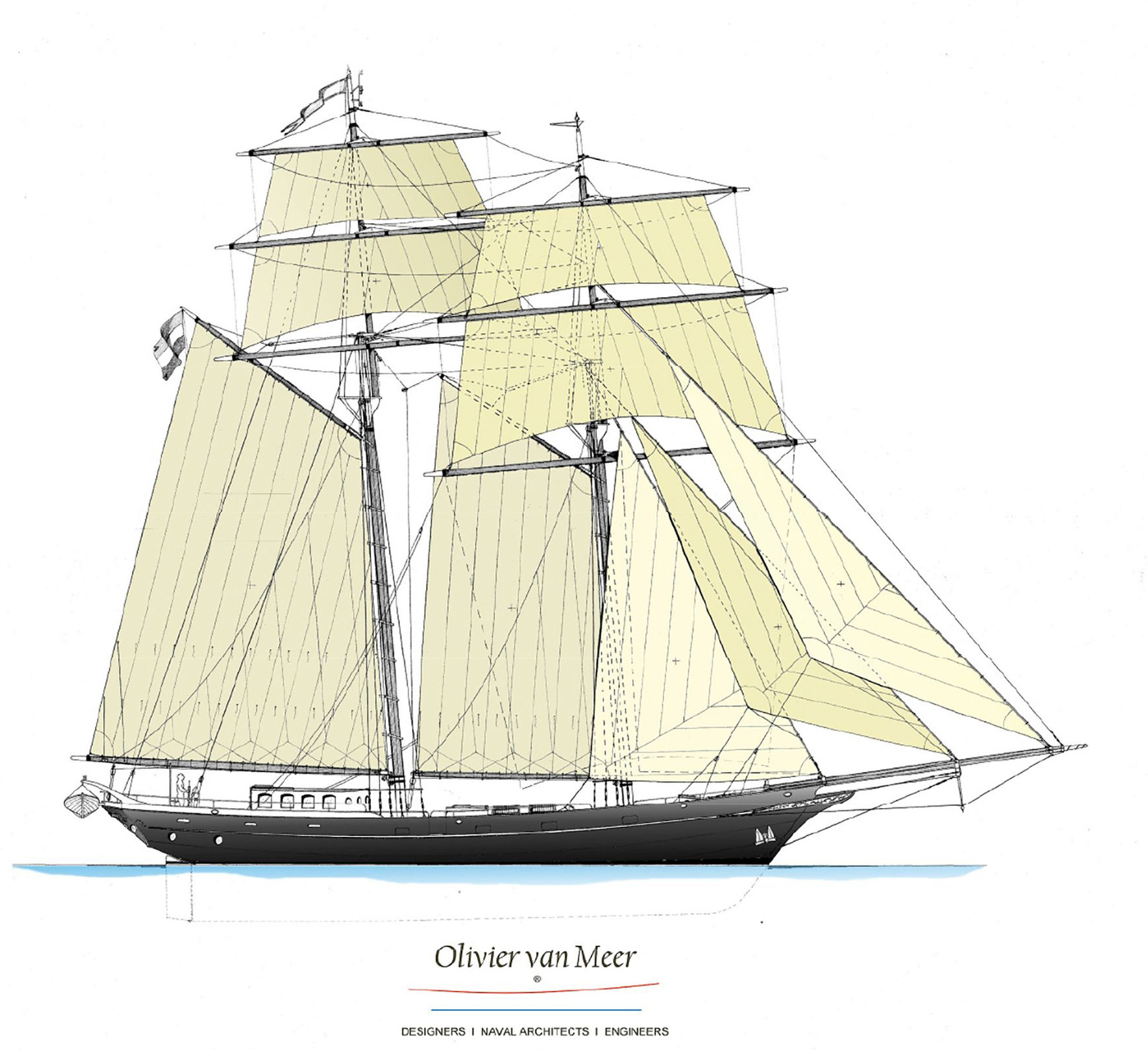 Study: 92' (28 m) Schooner Brig - Olivier van Meer